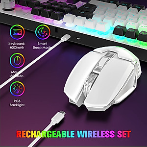 FELICON Rechargeable 2.4G Wireless Keyboard and Mouse Combo Suspended Keycap Mechanical Feel Backlit Gaming Keyboard & Mouse Adjustable Breathing Lamp for Laptop Computer and Mac