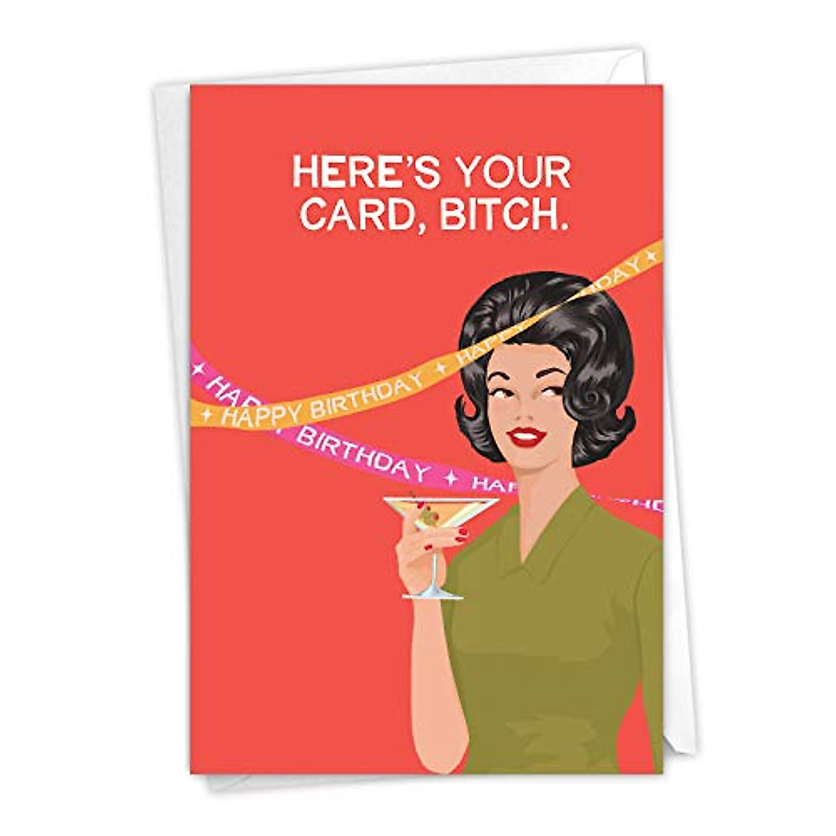 NobleWorks - 1 Funny Happy Birthday Card - Sarcastic Retro Humor, Bluntcard Stationery (Buyer Discretion Advised) - Here's Your Card C2995BDG