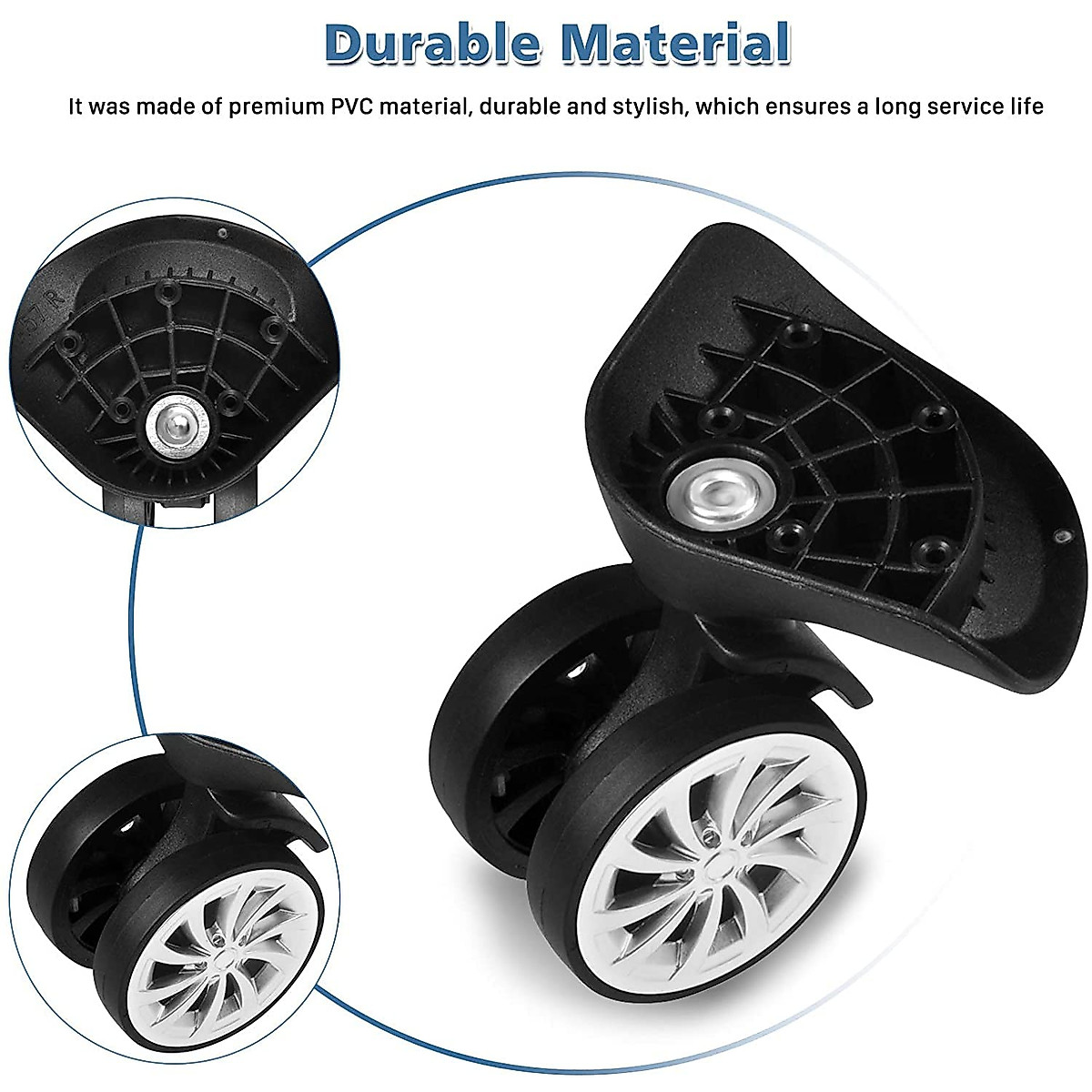 1Pair Luggage Suitcase Replacement Wheels,Swivel Durable Double Row Large Wheel Quiet Suitcase Wheels