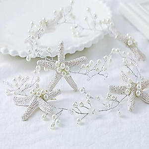 Unicra Starfish Bride Wedding Hair Vine Pearl Bridal Headband Headpiece Beach Wedding Hair Accessories for Women and Girls (A Silver)
