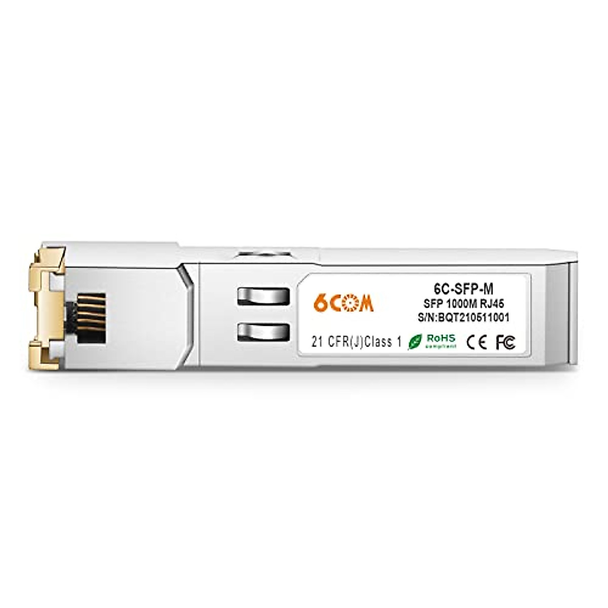 6COM 1.25G SFP to RJ45 Copper 1000Base-T GBIC Transceiver, Gigabit SFP-T Module, for Netgear AGM734, Ubiquiti, D-Link, ZTE, Other Open Switches (CAT5e/CAT6, up to 100m)