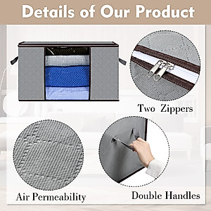 Windyun 20 Pcs 90L Large Storage Containers with Zipper Closet Storage Bags with Handle Thick Fabric Foldable Storage Bins Clear Window Clothes Organizer for Blanket Bed Sheets Pillows Toys (Gray)