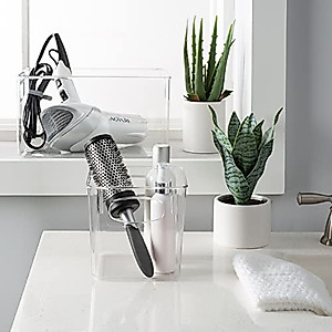 Simplify Large Bin | Multi-Purpose | Cabinet & Refrigerator Storage | Bathroom | Office | Carrying Handles | Transparent Clear Vertical Stripe Organizer