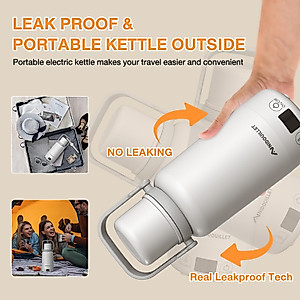 Travel Electric Kettle, 1L/35oz Portable Electric Kettle with Temperature Control, 2024 UPGRADED Hot Water Boiler Bottle for Tea Coffee, 304 Stainless Steel, Christmas Gift for Family Friend