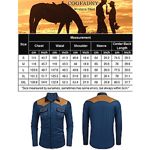 COOFANDY Mens Shirt Western Cowboy Embroidered Long Sleeve Slim Fit Casual Cotton Button Down Hippie with Pockets, Blue, XX-Large, Long Sleeve