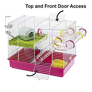 Ferplast Laura Small Hamster Cage | Fun & Interactive Cage Measures 18.11L x 11.61W x 14.8H & Includes All Accessories
