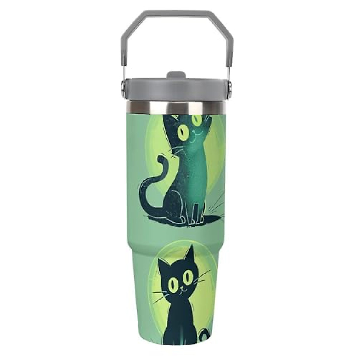 STVNKML 30 Oz Tumbler with Handle And Straw, Colorful Cartoon Cat Leakproof Stainless Steel Water Bottle for Hot & Cold Drinks 24 Hours, Car Cup Holder Friendly, Travel Mug for Home, Office, Gym