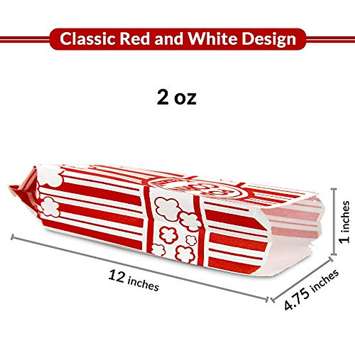 [250 Pack] Popcorn Bags 2 oz - Disposable Paper Popcorn Container, Red and White Striped Leak Proof Flat Bottom for Movie Night Snacks, Concessions, Birthday Party, Circus Carnival Decorations