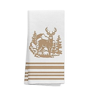 OHSUL Vintage Deer Elk in Forest Highly Absorbent Kitchen Towels Dish Towels Dish Cloth,Wild Animal Deer Silhouette Hand Towels Tea Towel for Bathroom Kitchen Decor,Deer Lovers Campers Gifts