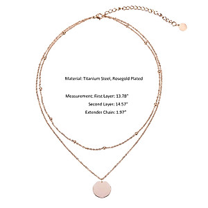Legitta Disc Coin Charm Pendant Collar Necklace Layering Titanium Chain Layered Choker Rose Gold for Women