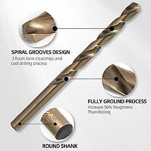 AresMro Cobalt Drill Bit Set- 3/16''(10PCS) M35 High Speed Steel, Twist Jobber Length for Metal, Cast Iron and Wood Plastic with Metal Indexed Storage Case