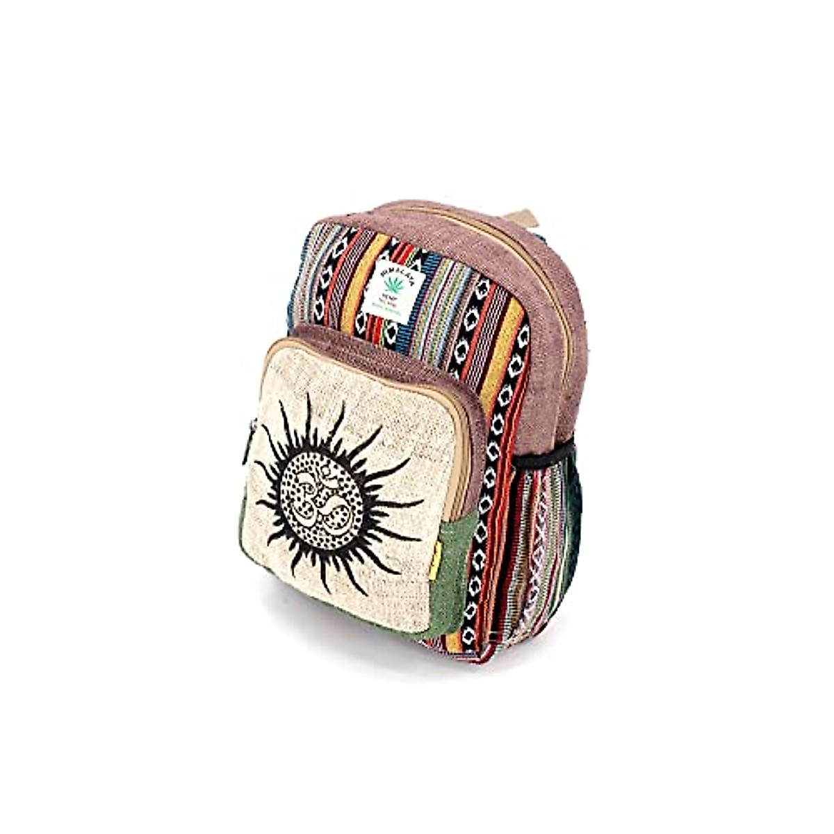 Unique Design Sun with Om Print 100% Himalaya Hemp Backpack Small Backpack Hippie Backpack Festival Backpack Hiking and Laptop Backpack FAIR TRADE Handmade with Love.