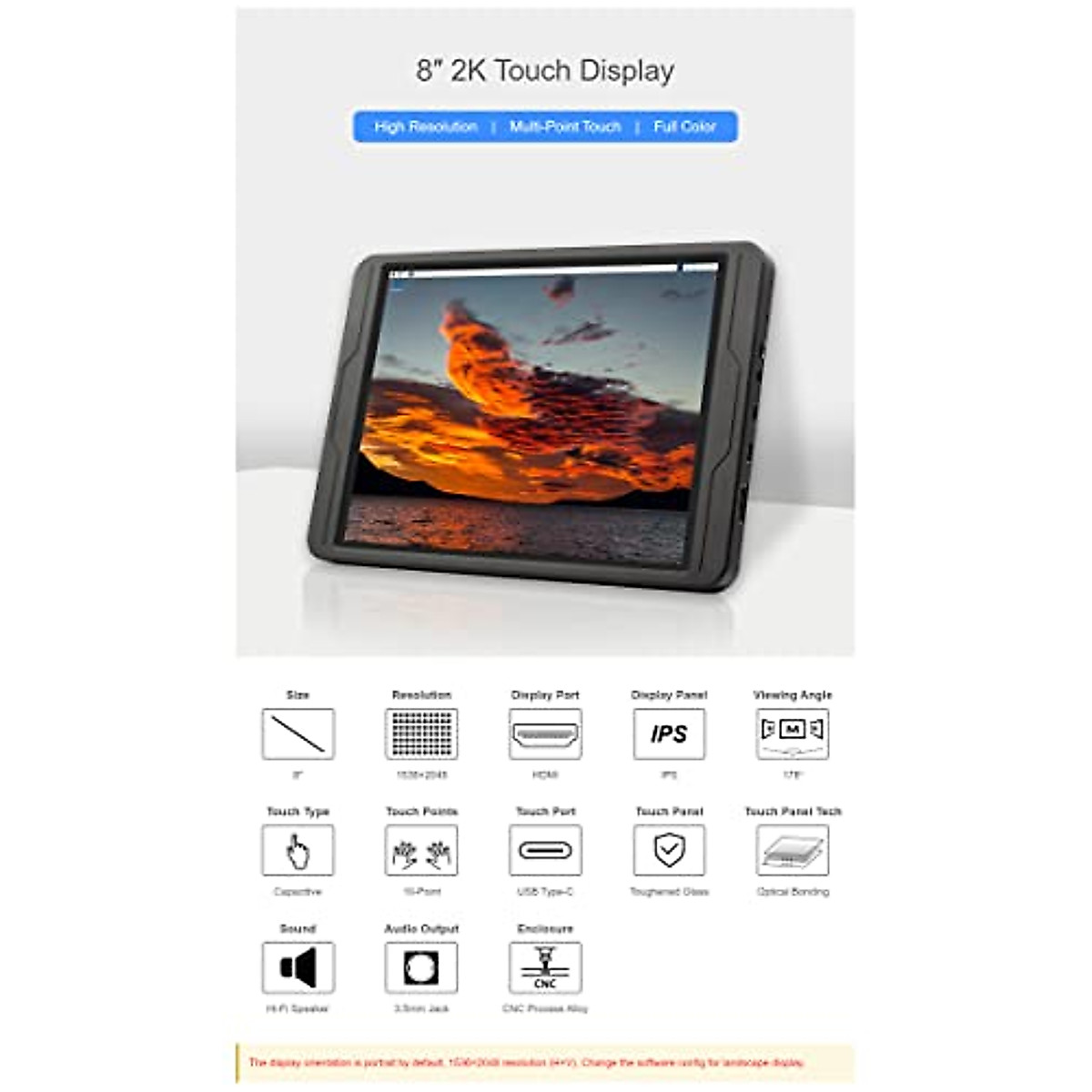 Coolwell 8inch for Raspberry Pi Screen Touchscreen 2K High Resolution Capacitive Display for Raspberry Pi 4B CM4 Jetson Nano 1536×2048 IPS Screen