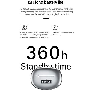 Lenovo Bluetooth Headphones Wireless Earbuds Thinkplus LivePods LP5 V5.0, Handsfree WaterProof Headphone 12Hrs Battery life with Charging Case Ergonomic Design Snug fit earbud Noise Reduction- White