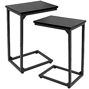 AMHANCIBLE Couch Table Set of 2, Small TV Tray Table for Sofa, C Shaped End Table with Metal Frame, Side Tables for Small Space, C Tables for Living Room Bedroom Black HET02CBK