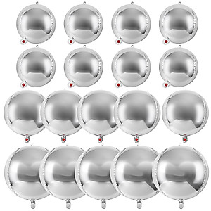 18 Pcs Silver Foil Balloons, Round 360 Degree Balloons, Unique Finish Balloons for Birthday Graduation Wedding Bachelorette Party Decorations, 5 Pcs 22 Inches, 5 Pcs 15 Inches, 8 Pcs 10 Inches