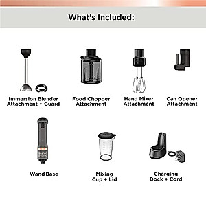 BLACK+DECKER Kitchen Wand Cordless Immersion Blender, 4 in 1 Multi Tool Set, Hand Blender with Charging Dock, Grey (BCKM1014K01)