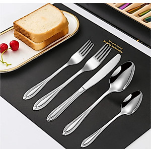 Silverware Set with Steak Knives, Caliamary 24-Piece Stainless Steel Flatware Cutlery Set for 4, Kitchen Cutlery Set for Home Kitchen Restaurant Hotel, Mirror Polished, Dishwasher Safe