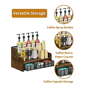 Tiaoheka Coffee Station Organizer for Countertop, Wood Coffee Bar Organizer with Drawer, Kcup Coffee Pod Holder Storage Box, K Cup Holder Organizer for Coffee Bar Accessories