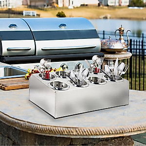 tonchean Stainless Steel Utensil Organizer, 8 Hole Commercial Silverware Caddy with Removable Cups, Restaurant Flatware Cylinder Holder Silverware Holder for Party