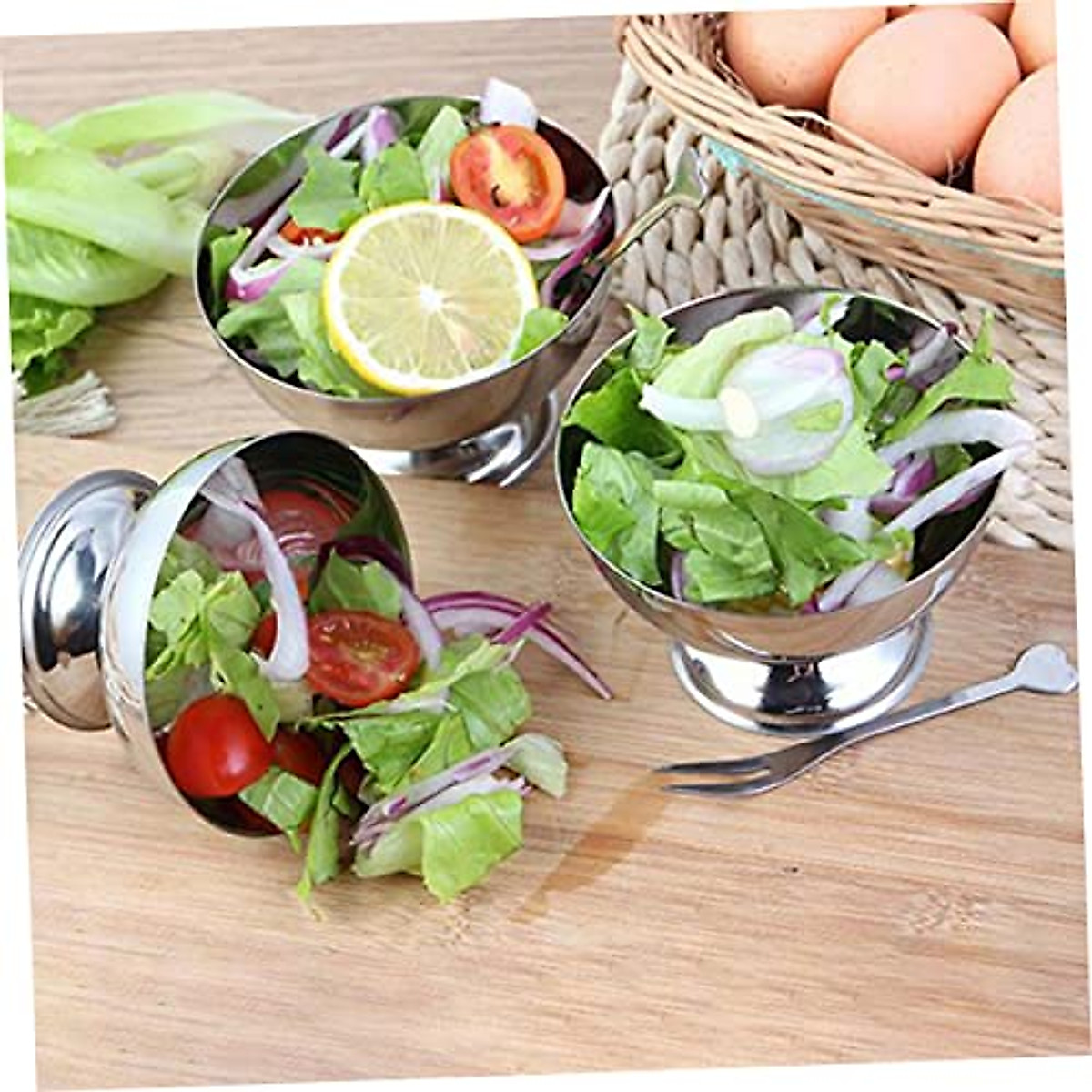 Abaodam 2 pcs Snack Bowl Reusable Tiramisu Footed Glass and Sauce DIY Cm Trifle Cup Ice Steel Wedding Appetizer Meal Bulk S/Parfait Pudding Foot Plate Prep Condiment Mixing Practical