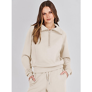 Prinbara Women 2 Piece Outfits Lounge Sets 2024 Winter Oversized Sweatshirt Wide Leg Pant Casual Matching Sweat Set Tracksuit Apricot Small