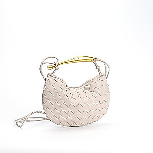 Woven Leather Hobe Dumpling Bag Dinner Handbag For Women Purse Hobo Bag Knotted Woven Summer Clutch Bag(Beige)