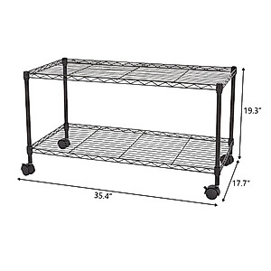 QXDRAGON Medium Adjustable, Heavy Duty Storage Shelving Unit on Wheel Casters, Metal Organizer Wire Rack, Black (2-Shelf, 35.43" L x 17.72" W x 19.29" H)