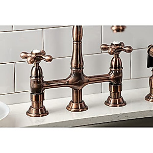 Kingston Brass KS127AXBSAC Heritage Bridge Kitchen Faucet, Antique Copper, 11.19 x 8.56 x 13.13