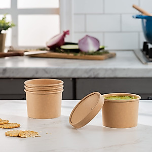 Comfy Package, 12 oz. Paper Food Containers With Vented Lids, To Go Hot Soup Bowls, Disposable Ice Cream Cups, Kraft - 50 Sets