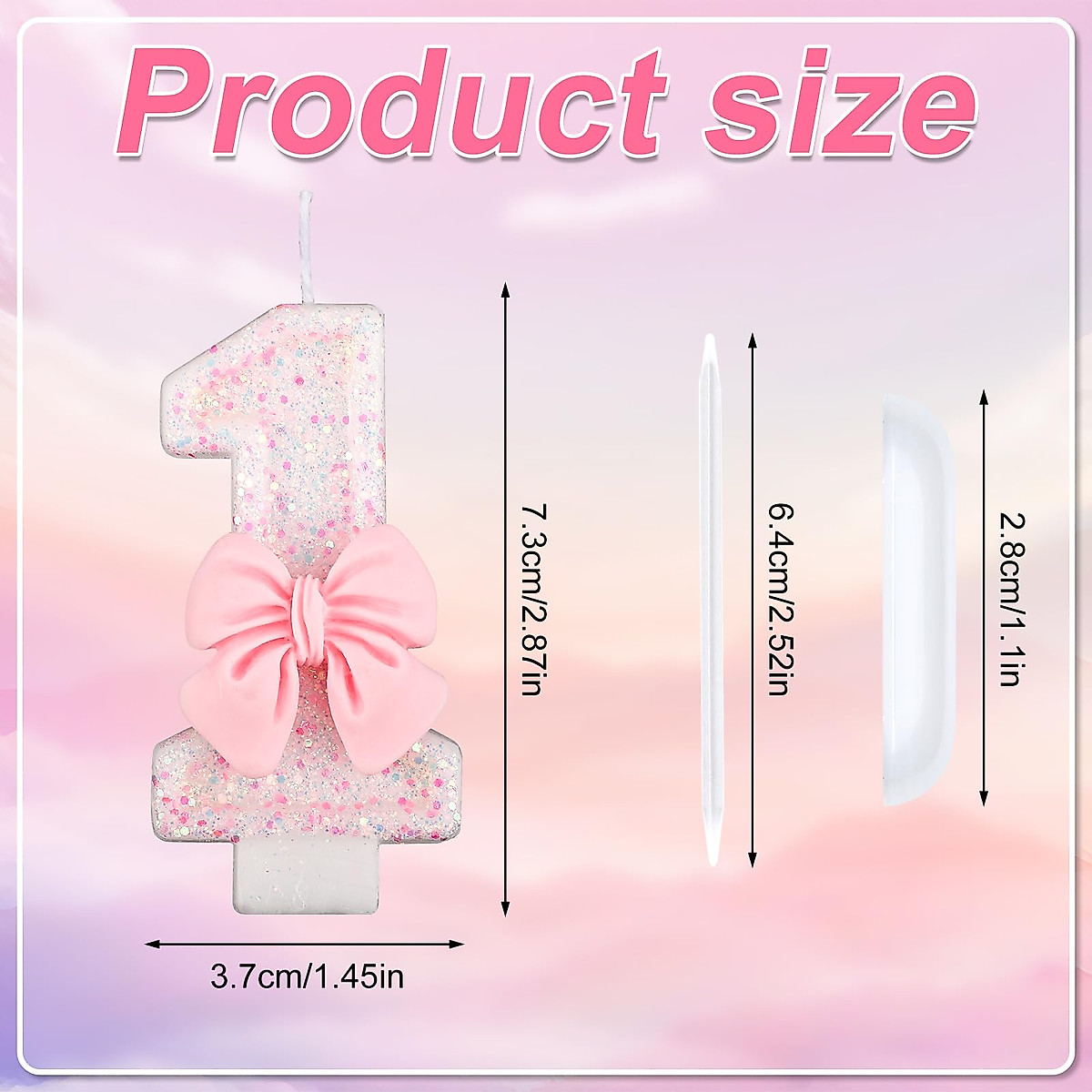 Pink Number Candles, Pink Bowknot Number Candles Glittering Birthday Number Candle for Cake Birthday Party Wedding Anniversary (Number 1)