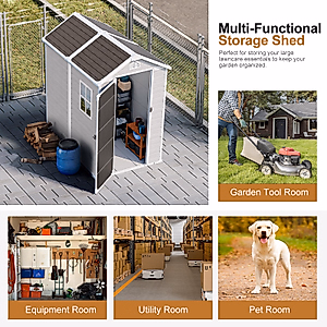 WACASA Storage Shed 4X6 FT,Resin Outdoor Storage Shed with Floor & Lockable Door, All Weather Plastic Lean to Shed with Window and Vent, Garden Tool Shed for Bike,Toy,Lawnmower (Grey)