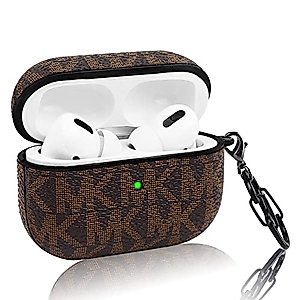 Compatible with Airpods Pro Case, Luxury Full-Body Hard Shell Leather Skin Case Cover Shock-Absorbing Protective Case with Keychain for AirPods Pro Earphones Charging Case [Front LED Visible]