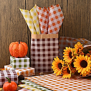 50 Sheets Large Size Autumn Plaid Tissue Bulk, 28 * 20'' Brown Green Yellow Red Orange Buffalo Plaid Gift Wrapping Tissue for Fall Harvest Thanksgiving Day Party DIY Craft