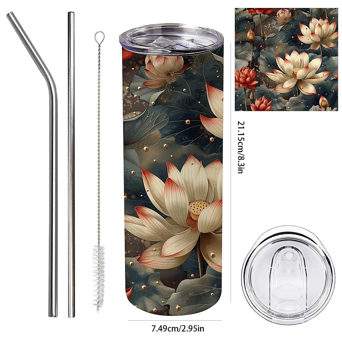 Medpol lotus flowers insulated tumblers，Chinese style lotus flowers coffee cup Gift，flowers Drinking Glasses-Tea Cup-Coffee Mug tumbler with lid and straw 20 oz insulated tumbler cups