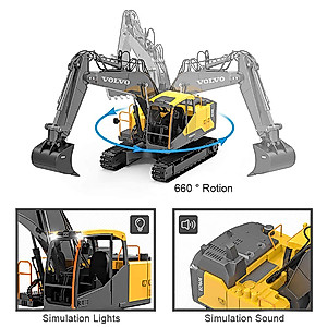 Mostop Remote Control Excavator 1/16 Scale 3 in 1 Shovel Loader RC Excavator Digger Toy with 2 Tools,17 Channel Full Functional RC Construction Truck Vehicle Tractor with Sound and Light