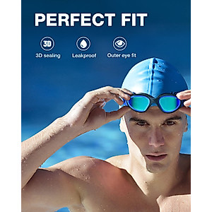 ZIONOR Swimming Goggles, 2 Packs G1 Polarized Swim Goggles UV Protection Watertight Anti-fog Adjustable Strap for Adult Men and Women (BlackBlue+BlackWhite)