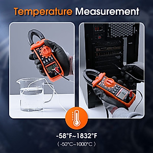 FKM Clamp Meter, Multimeter T-RMS 6000 Counts, AC/DC Current and Voltage Tester Auto-ranging, Measure Current Voltage Temperature Capacitance Resistance Diodes Continuity Duty-Cycle, Backlight & LED
