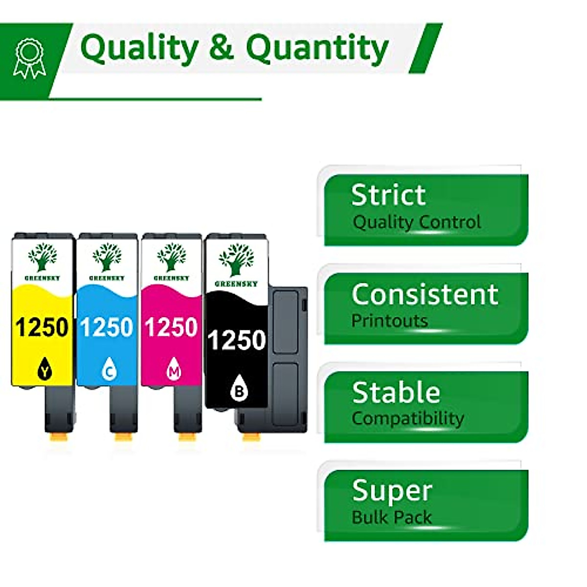 GREENSKY Compatible Toner Cartridge Replacement for Dell 1250 1250C 810WH C5GC3 XMX5D WM2JC to use with C1760nw C1765nfw 1350cnw 1355cn 1355cnw C1765nf Printer (Black Cyan Magenta Yellow, 4 Pack)