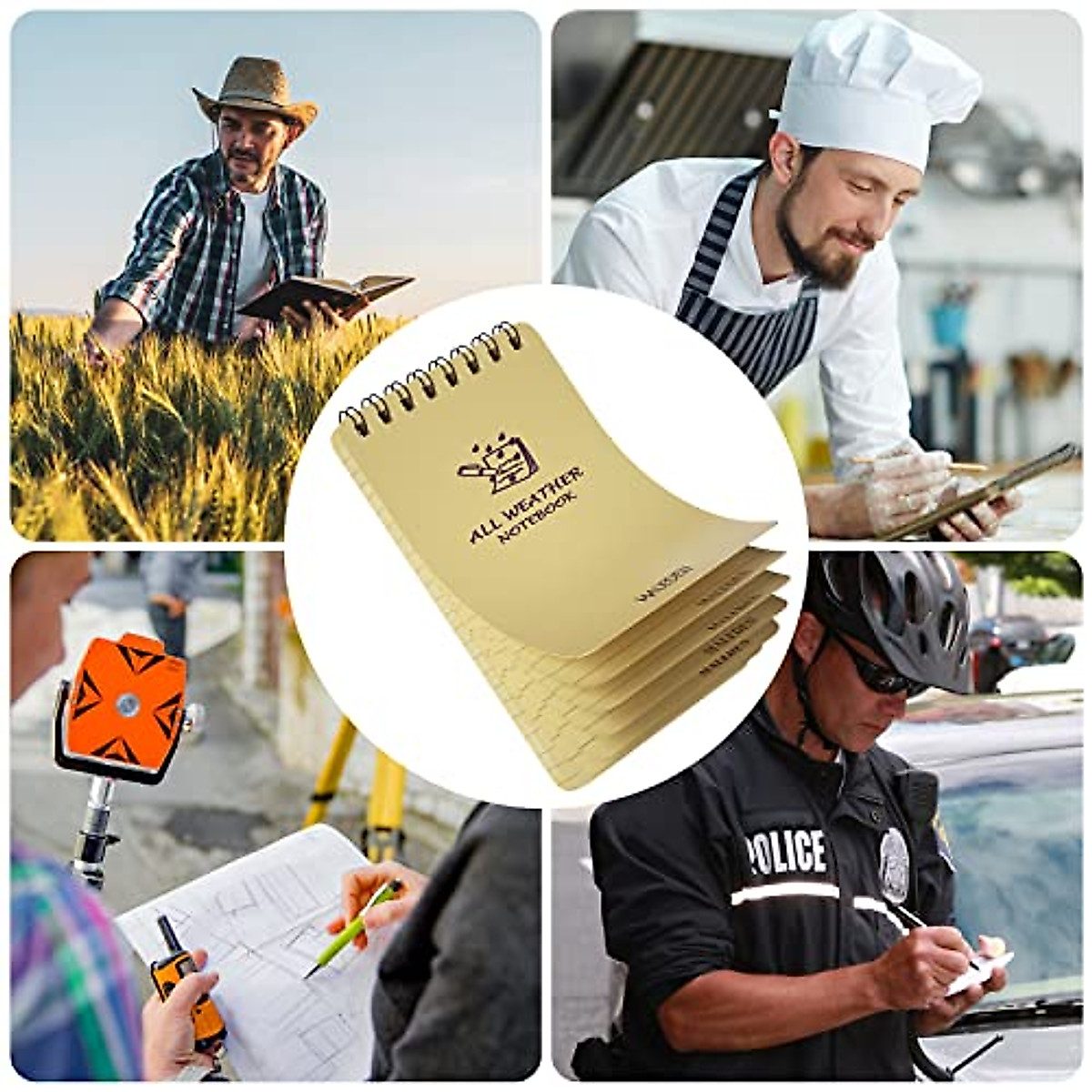 Waterproof Notebook, Spiral Notebook with Thick Lined Paper, 5 Pack Top Bound Pocket Notebook, Durable Cover Notebooks for Work, Outdoor, Memo, Notes, Tactical Steno Pads, 3" x 5", Yellow