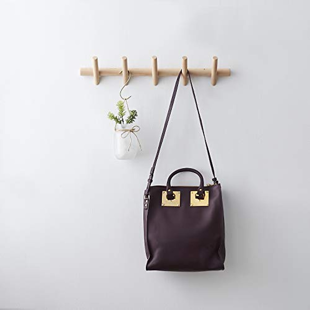 HOMEAMY Wood Coat Rack Modern Wall Mounted Hat and Towel Hanger Wooden Hooks Robe Racks with Pegs for Bedroom Bathroom and Entryway Durable, Easy Assembly, Classic Design (5 Hook)