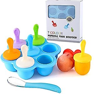 JBYAMUS Silicone Popsicle Molds, Ice Pop Molds, Storage Container for Homemade Food, Kids Ice Cream DIY Pop Molds - BPA Free (Blue)