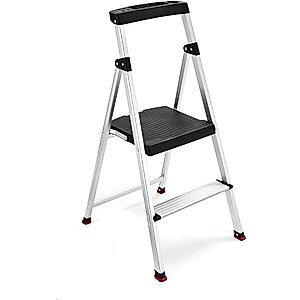 Rubbermaid RMA-2 2-Step Lightweight Aluminum Step Stool with Project Top, Anti-Slip Step Ladder, 225 lb Capacity, Silver Finish