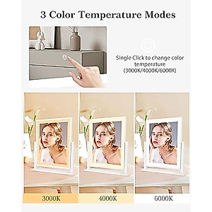 GANAIHQGROWING Classic Vanity Mirror with Lights,13 in Tabletop Lighted Makeup Mirror LED Lights for Over Sink, Smart Touch Control, Stepless Dimmable 3 Colors Lighting Modes