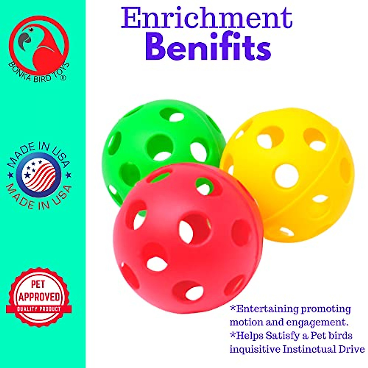 Bonka Bird Toys 2169 Pk3 2.75" Foraging Balls Foot Talon Craft Part Bird Toy Cockatiel Parakeet Pet