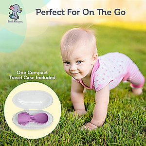 LittleWhispers Stage 1 Baby Pouch Spoon Attachment - 5 Pack Small Spoons - Travel Case Included - Silicone Baby Food Pouch Spoon Tops - Squeeze Baby Pouch Topper