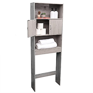 Home Basics Space Saver for Bathroom (Grey) MDF Bathroom Space Saver with Three Shelves and Cabinet Doors | Toilet Saver for Towels, Toilet Paper, Beauty Supplies, and Décor