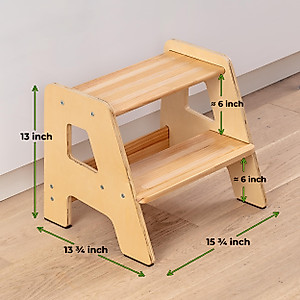 Wooden Step Stools for Kids - Sturdy, Non-Slip, Non-Tip Toddler Step Stool for Bathroom Sink for Your Little One - Varnished