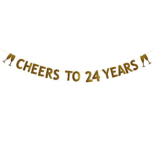 Betteryanzi Gold Cheers to 24 Years Banner,Pre-strung,24th Birthday / Wedding Anniversary Party Decorations Supplies,Gold Glitter Paper Garlands Backdrops,Letters Gold CHEERS TO 24 YEARS