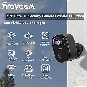 Rraycom 4Pack Wireless Home/Outdoor Security Cameras, 5MP Battery Powered Security Cameras with Spotlight Siren Alarm, AI Motion Detection, Color Night Vision, 2-Way Talk, SD/Cloud, Works with Alexa